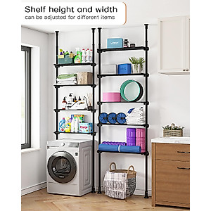 ALLZONE 5-Tier Metal Storage Shelves Organizer, Adjustable Width and Height, Shelving Units and Storage with Tension Mount, Versatile for Kitchen Shelves, Closet Shelves, Laundry Room Shelves, Black