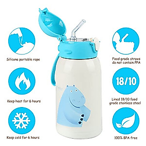 Stainless Steel Thermo Water Bottle for Kids 550ml/18.5oz Vacuum Insulated Flask with Straw for boys and girls Drinks Flasks.(Blue A)
