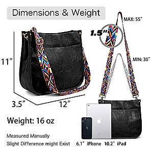 Vegan Leather Medium Crossbody Bags for Women Cross Body Purses Women's Crossbody Handbags Guitar Strap Purse Shoulder Underarm Hobo Bag Adjustable Straps Replacement Fashion Retro Casual Black