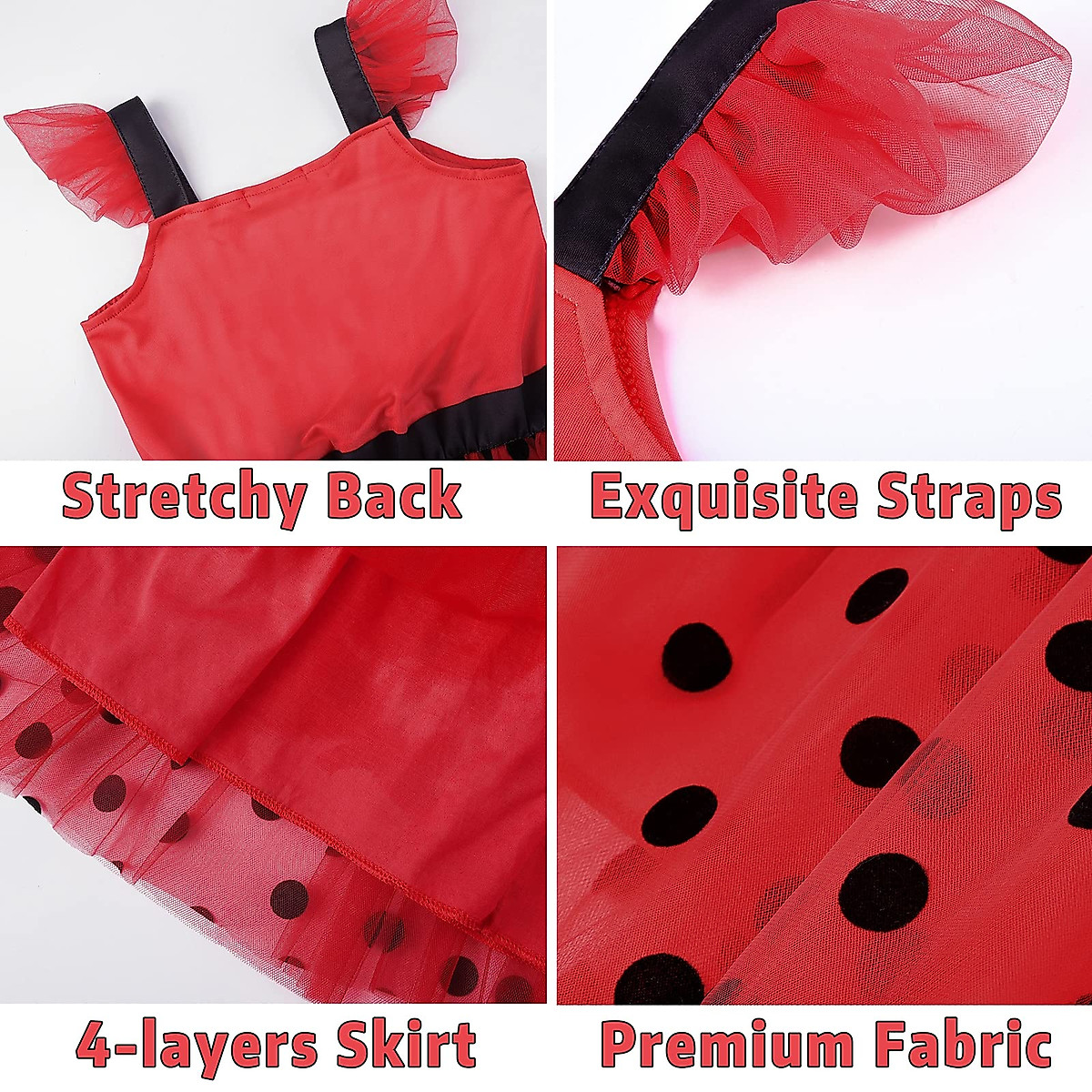 Uplus ME Ladybug Costume Girls Ladybug Dress Lady Bug Costumes for Kids Toddler Ladybird Dress Up Set for Halloween Birthday (9-10 Years/150)