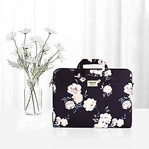 MOSISO Laptop Shoulder Bag Compatible with MacBook Air 15 inch M2 A2941 2023/Pro 16 2023-2019 M2 A2780 M1 A2485 A2141/Pro 15 A1398,15-15.6 inch Notebook, Camellia Carrying Sleeve with Belt, Black