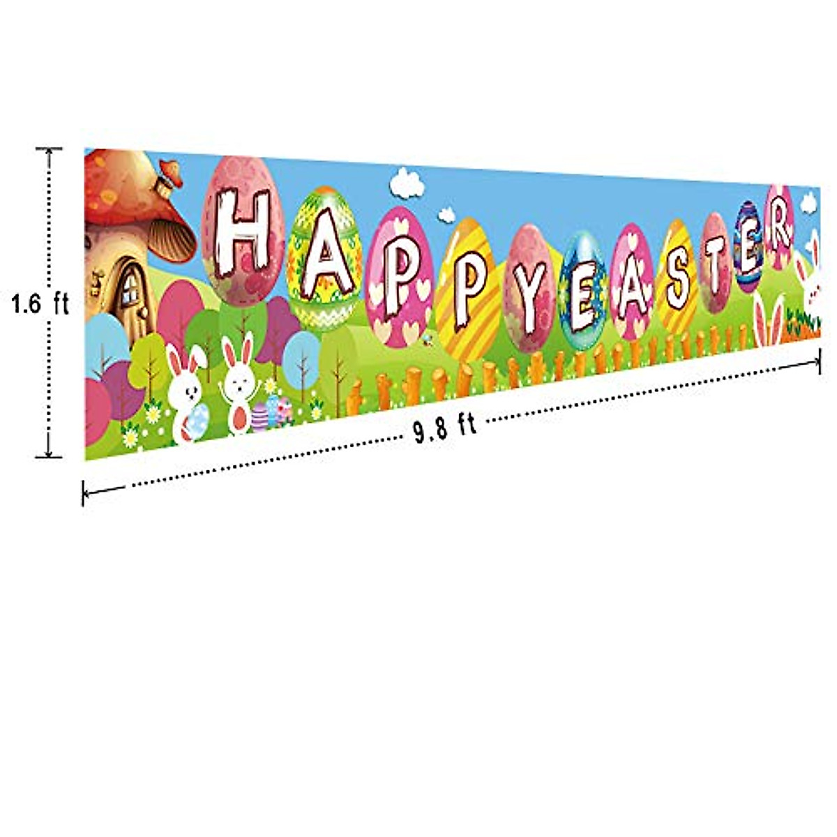 Large Happy Easter Sign Banner, Rustic Easter Celebration Decorations, Easter Spring Sign Banner Hanging Decoration, Easter Party Decoration Backdrop Photo Props, Indoor Outdoor (9.8 x 1.6 feet)