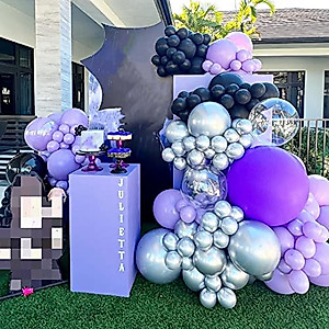 Enanal Purple TV Drama Themed Balloon Garland Arch Kit, 151pcs Black and Chrome Purple Silver Balloons with 4D Foil Balloons for Halloween Gothic Themed Party Supplies Birthday Party Decoration