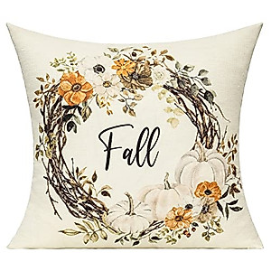 WOKANI Fall Thanksgiving Decor Throw Pillow Covers 18x18 Outdoor Pumpkin Autumn Harvest Decoration Garden Flowers Cushion Cases Outside Rustic Boho Decorative for Patio Porch Home Couch Sofa Set of 4