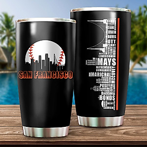 Schian San Francisco City Skyline Legends Baseball Tumbler - Coffee Mug Insulated Tumbler With Lid - Mother's Day, Father's Day, Birthday, Christmas Gifts For Fans - 20 Oz| Stainless Steel