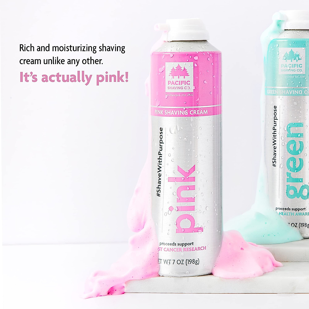 Pacific Shaving Company PINK Shaving Cream - Shave with Purpose - Safe & Natural Ingredients, Cruelty Free, Made in the USA - Pack of 2 (7 oz each)
