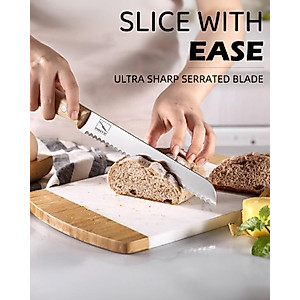 Hinye Bread Knife Professional Grade 8-Inch Serrated Edge Cake Knife, High Carbon Stainless Steel Bread Cutter for Homemade Bread (Autumn Yellow)