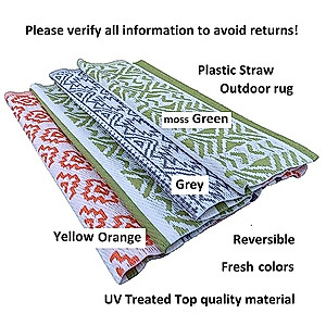 BalajeesUSA Outdoor Plastic Patio Rugs – 5x7 ft Green,Orange,Multipurpose,Woven Plastic Straw, All-Weather and Waterproof, Reversible Camper mat sports camp backyard picnic 711