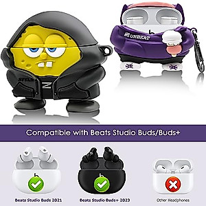 LDSXAY Beats Studio Buds/Buds + Case Cover, 3D Cute Funny Cartoon Character Silicone Protective Skin Cover for New Beats Studio Buds + Wireless Earbuds Case with Keychain Accessories (Purple)