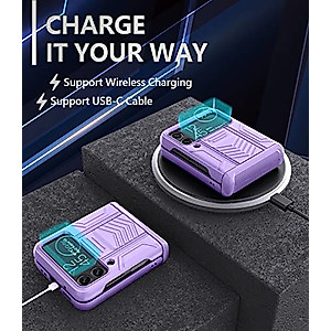 Viaotaily Armor Case for Samsung Galaxy Z Flip 4, Built-in Lens Camera Protector & Hinge Protection, Shockproof Heavy Duty Full-Body Rugged Protective Case for Samsung Galaxy Z Flip 4 5G 2022 (Purple)