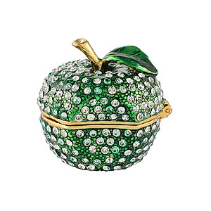 Furuida Green Lucky Apple Trinket Boxes Hinged Hand-painted Little Jewelry Box Ornaments Craft Gift for Women Girls
