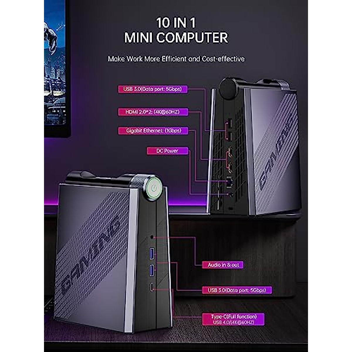 [Gaming PC] Mini PC Ryzen 9 6900HX(up to 4.9Ghz), 32GB DDR5(Dual Channel) 512GB NVMe SSD Mini Computers with AMD Radeon 680M(12 cores/2200 MHz), WiFi6/BT5.2/RGB Lights/3 Modes Mini Desktop for Gamer