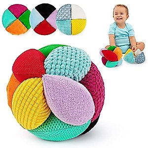 beetoy Baby Textured Ball, Baby Fabric Plush Stuffed Ball Toys,Developmental Bumpy Ball Toy- Montessori Soft Ball Toys with 12 Textured Fabric for Babies 6-12 Months