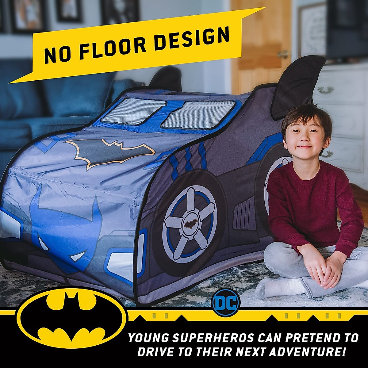 Batman Batmobile Pop Up Tent – Large Indoor Playhouse for Kids | Folds for Easy Storage with Carrying Bag Included | Amazon Exclusive – Sunny Days Entertainment