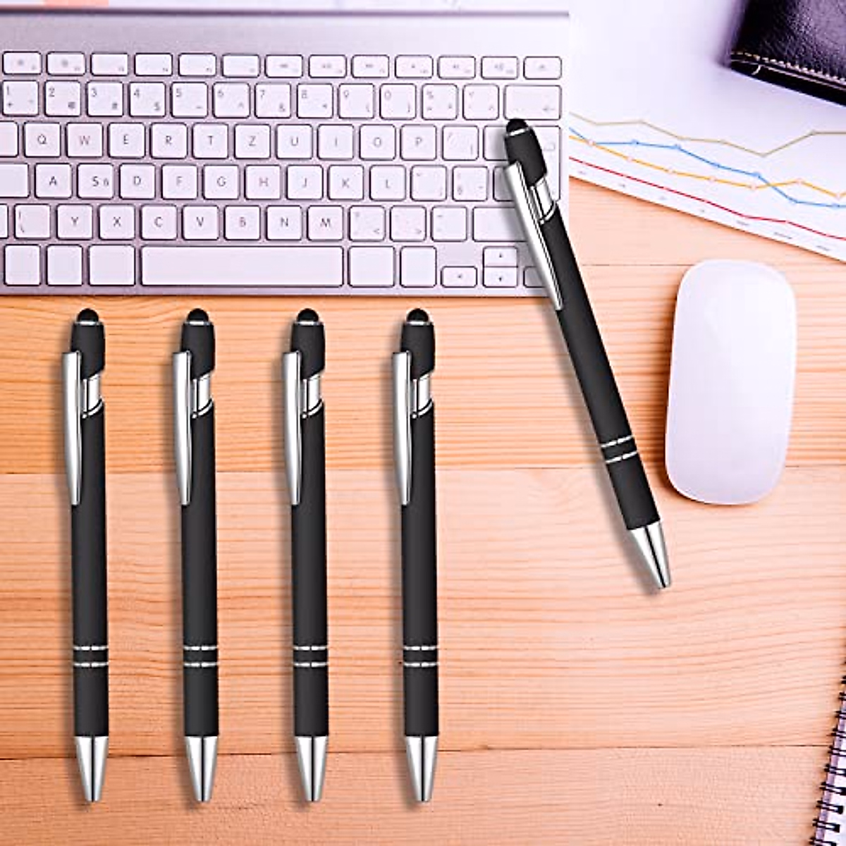 Lragvtbk 8 Pcs Blue Ink Ballpoint Pen with Stylus Tip 2 in 1 Stylus Ballpoint Pen Metal Pens Stylus Pen for Touch Screens School Office Coworkers (Black)