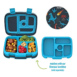 Bentgo® Kids Prints Tray with Transparent Cover - Reusable, BPA-Free, 5-Compartment Meal Prep Container with Built-In Portion Control for Healthy Meals At Home & On the Go (Dinosaur)