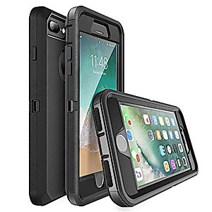 MXX iPhone 8 Plus Heavy Duty Protective Case with Screen Protector [3 Layers] Rugged Rubber Shockproof Protection Cover for Apple iPhone 7 Plus - iPhone 8 Plus/Apple Phone 8+ (Black)