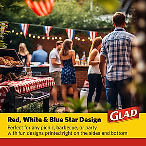 Glad Disposable Aluminum All Purpose Pans in Red, White & Blue Stars, 3ct with Lids - Printed Colorful Foil Steam Pans - 12.5” x 10.2” x 2.16” Aluminum Pan - Disposable Steamware