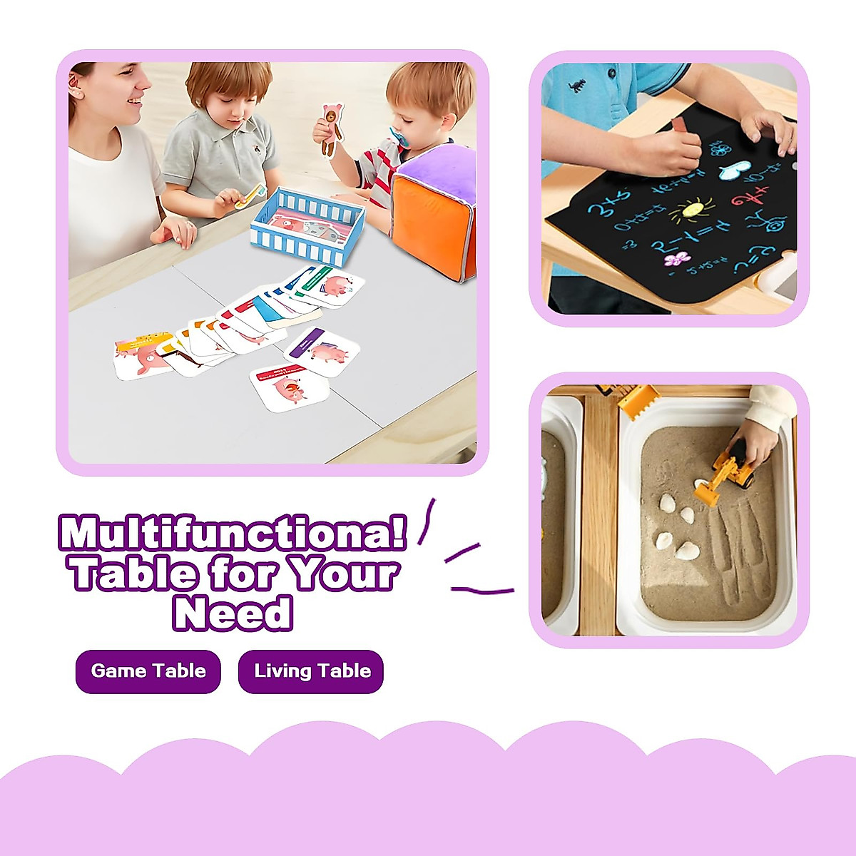 QEKMSY Kids Sensory Bins Table with 2 Stool, Multifunctional Children Interactive Activity Wooden Table Set for 1-3 Years, Drawing Table Play Sand & Water Table Children's Table with Storage Bins Lid