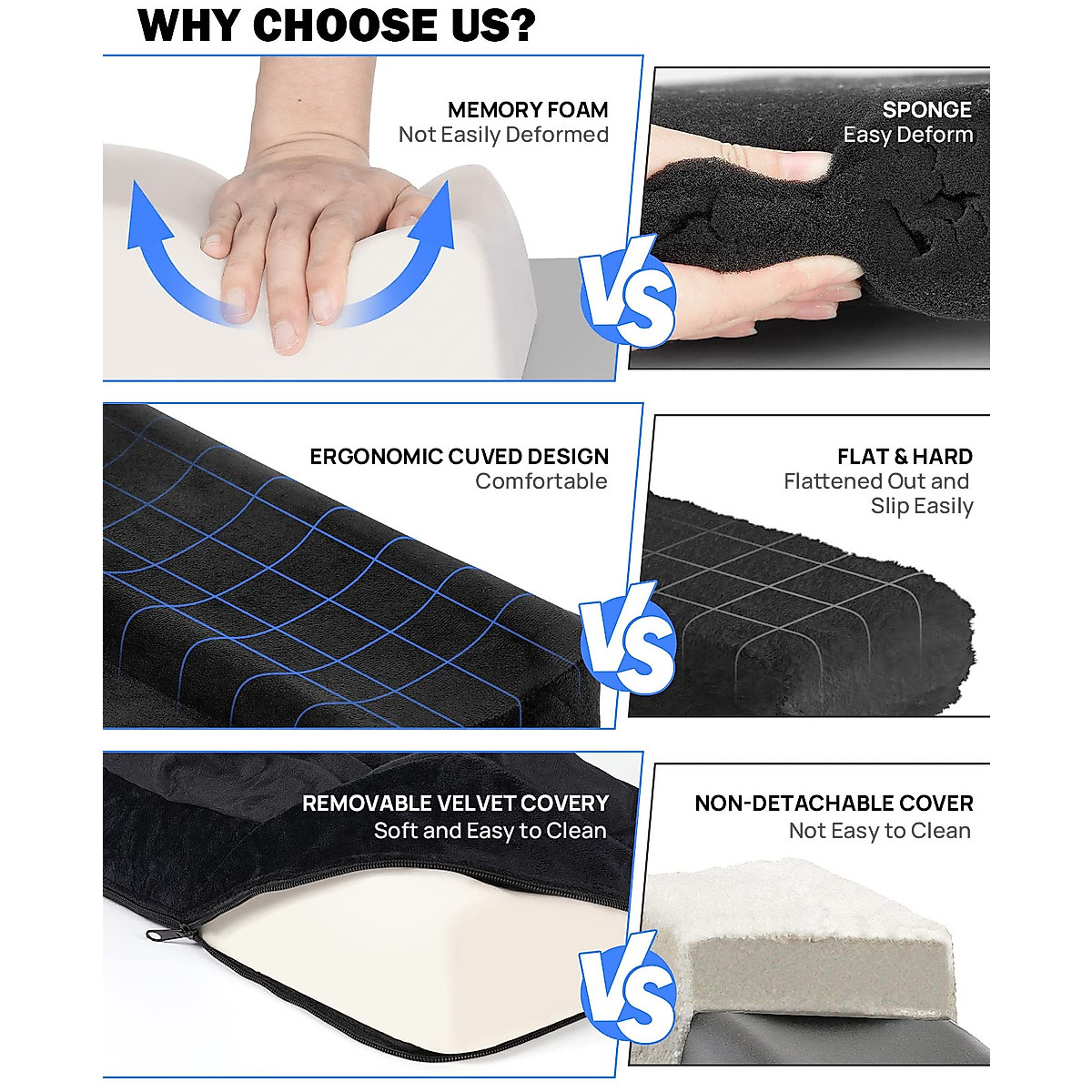 ISSYAUTO Knee Scooter Cushion Cover, Knee Scooter Pad for Comfort, Memory Foam Cushion Knee Walker Accessories with Removable Cover, 2'' Thick Fits Most Knee Walker Models, Black