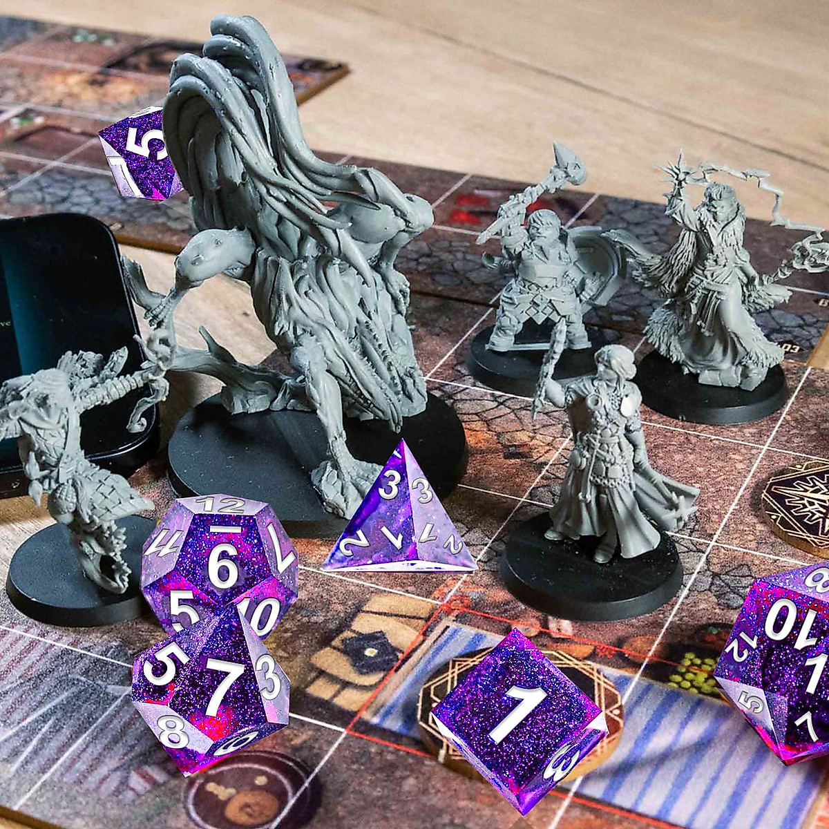 Juome Dice Resin Molds Silicone, DND Dice Silicone Molds for Epoxy Resin Casting with 7 Standard Stereoscopic Dice Cavities, Resin Mold for DIY Dices Making, Table Board Game Dice Lovers Gift