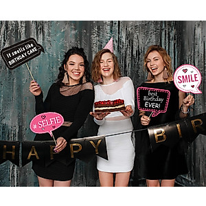 31pcs Hot Pink Girls Birthday Photo Booth Props Happy Birthday Party Favors Supplies Bday Party Decoration Set for Bachelorette Party Decoration Pink Girls Birthday Bridal Shower Pink Party Supplies