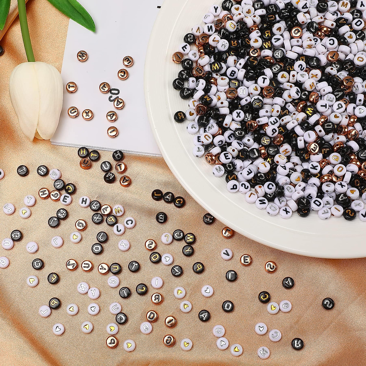 1900Pcs 7 Colors Round Letter Beads 4×7mm Acrylic Alphabet Beads with 1 Roll Elastic String for Bracelet Necklace Jewelry Making Supplies