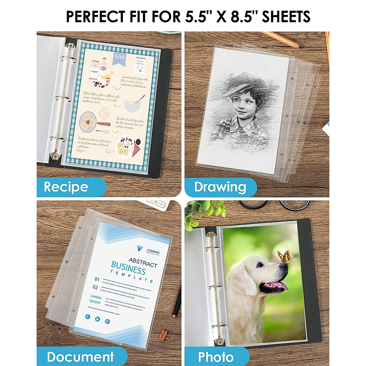 KTRIO Heavyweight Sheet Protectors 5.5 x 8.5 inch, Clear Page Protectors for Mini 3 Ring Binder, Plastic Sleeves for Binders, Top Loading Paper Protector, 60 Pack
