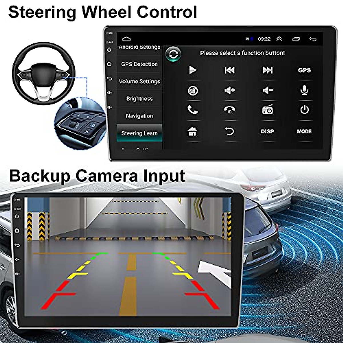 2G+32G Double Din 10.1 Inch Android Car Stereo Touchscreen Car Audio Receivers with Bluetooth Car Radio Support WiFi Connect Mirror Link GPS Navigation FM Audio Receivers with Backup Camera Input
