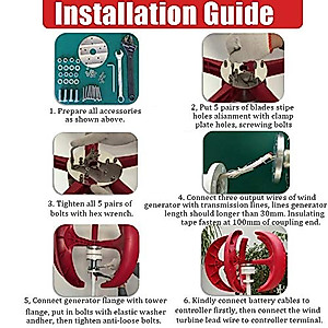 AISINILALAO 6000W Vertical Wind Turbines Generator Lantern 5 Blades Kit,Permanent Magnet Generator Wind Turbine 220V 48V 24V 12V for Home Camping (Red),220v