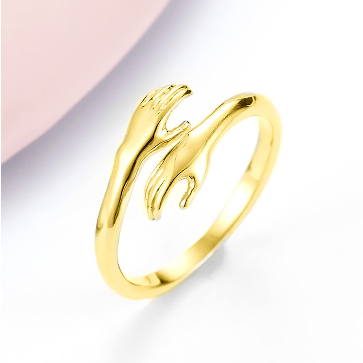 2 Pcs Love Hug Open Adjustable Ring Set Friendship Couple Lover Statement Creative Romantic Wedding Engagement Hugging Hands Jewelry for Women Men-gold