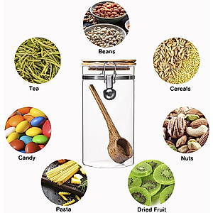 Yangbaga Glass Sugar Coffee Containers with Shelf, 2 x 45OZ Coffee Bean Canister Storage Station Organizer with Airtight Locking Clamp and Log Coffee Scoop, Large Capacity Food Storage Jar for Kitchen