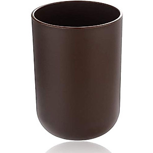 6 Pcs Plastic Bathroom Accessory Set Luxury Bath Accessories Bath Set Lotion Bottles, Toothbrush Holder, Tooth Mug, Soap Dish, Toilet Brush, Trash Can, Rubbish Bin (Brown)