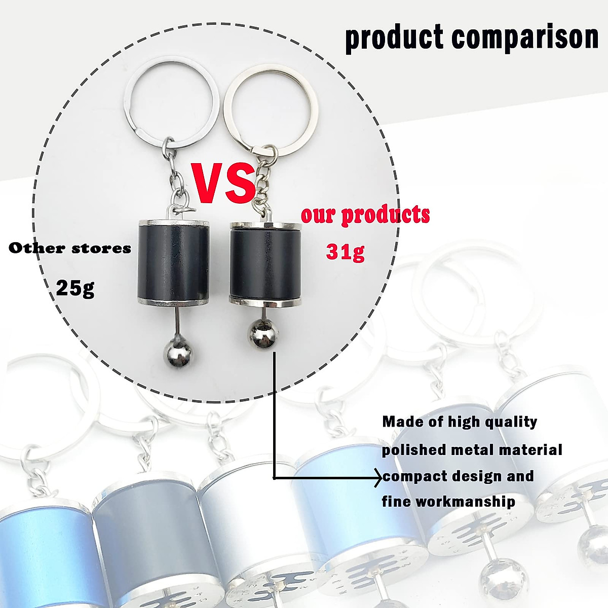 TEMI Shifter Gear Keychain,6 Speed Shifter Keychain,Mini Car Gear Shift Stick Knob Keyring Manual Transmission Gearbox Key Chain Creative Car Key Fob Keychain Accessories(black)