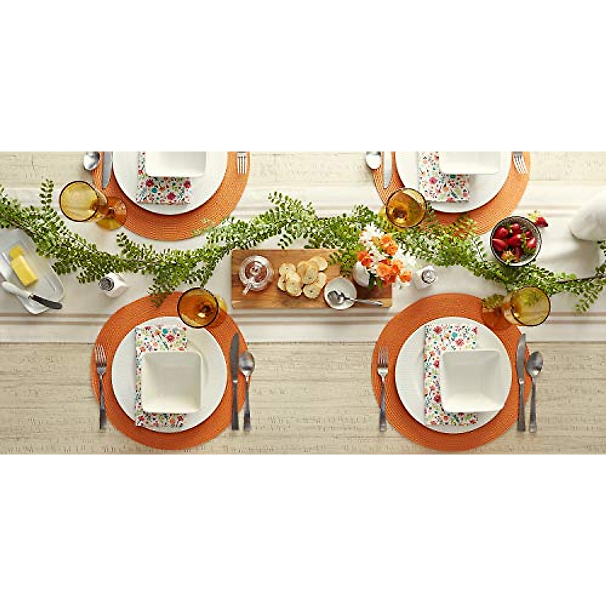 DII Classic Woven Tabletop Collection, Indoor/Outdoor Placemat Set, Round, 15" Diameter, Orange, 6 Piece