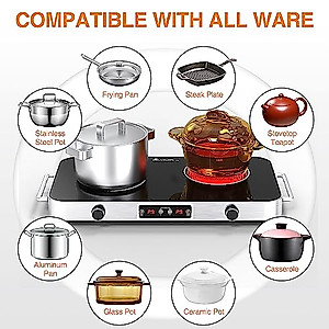 VBGK Electric Cooktop, 120V Induction Cooktop with 2 Burners, Electric Stove Top with Knob Control, 2200W Countertop Burners 9 Power Levels, Child Safety Lock and 99 MinTimer