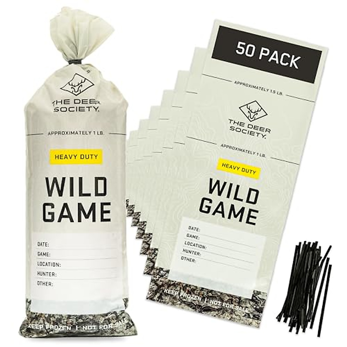 [50 pk] Extra Strong, 2X Thick Wild Game Bags for Freezer Storage 1.5lb by Deer Society - Meat Bags for Your Ground Meat Packaging System - Processing Bags to Protect Your Game Meat from Freezer Burn