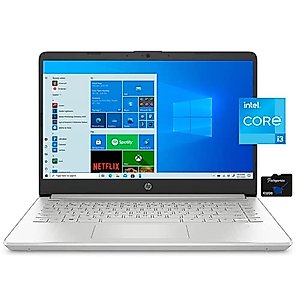 HP 2021 14 inch FHD Laptop Computer, Intel 11th Gen Core i3-1115G4 (Beats i5-8265U), 8GB RAM, 256GB SSD, USB-C, HDMI, HD Webcam, WiFi, Fingerprint Reader, Windows 10 S, Silver, Fairywren Card