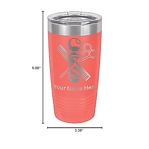 LaserGram 20oz Vacuum Insulated Tumbler Mug, Barber Shop Pole, Personalized Engraving Included (Coral)