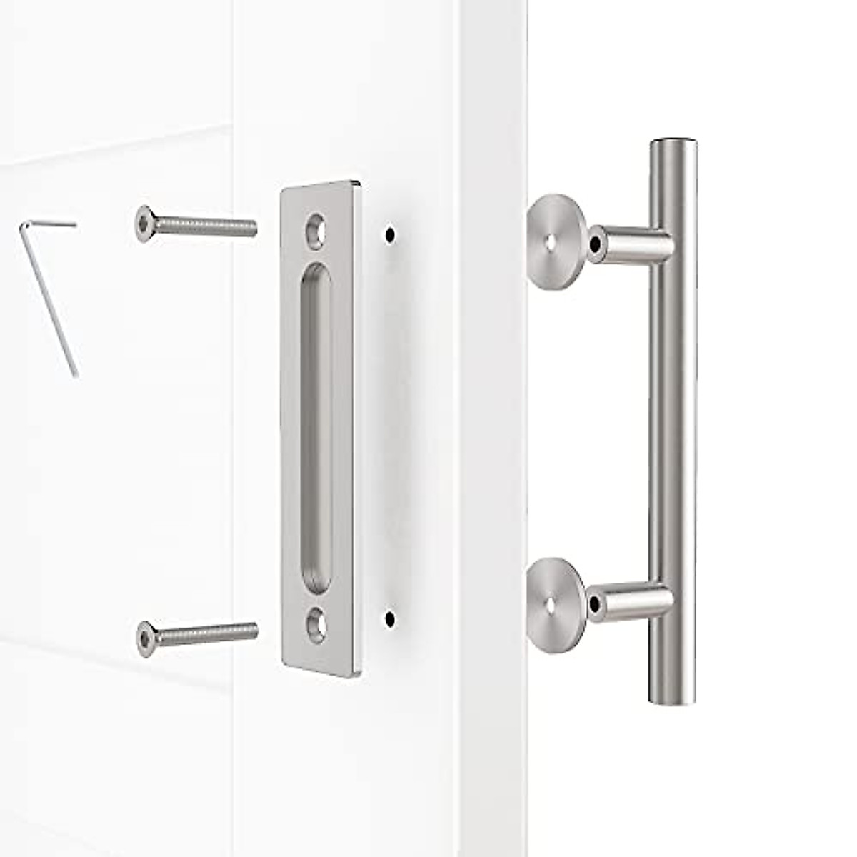 WINSOON 12" Sliding Barn Door Handles Brushed Nickel with Flush Finger Pull Hardware Solid Stainless Steel Double-Sided Design Suitable for Modern Barn Door/Gate/Garages/Cabinet