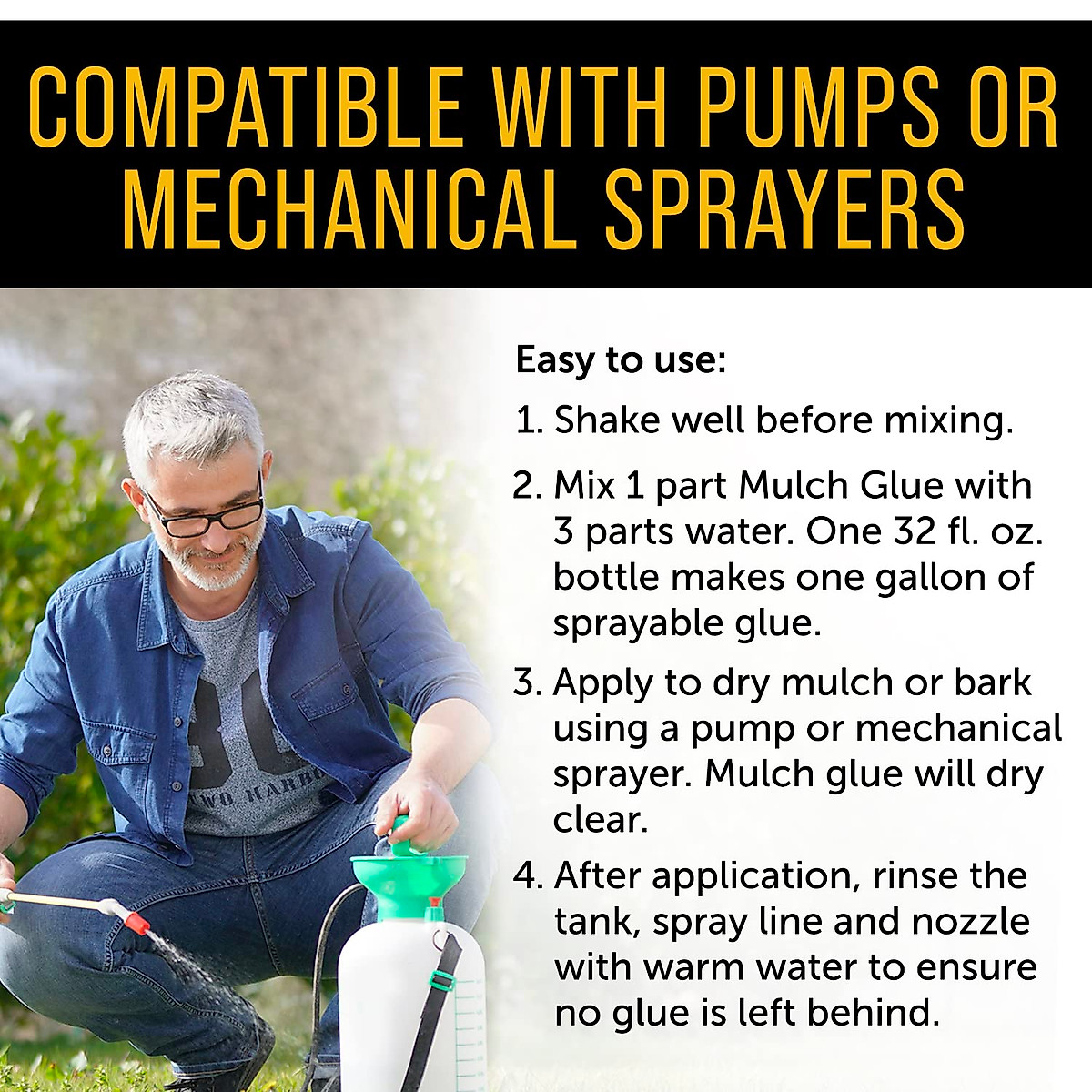 Maplefield Mulch Glue Concentrate 32 oz - 4X Strength - Adhesive for Rubber, Bark, & Straw Mulch - Superior Hold & Makes 1 Gallon for Garden & Outdoor Spaces