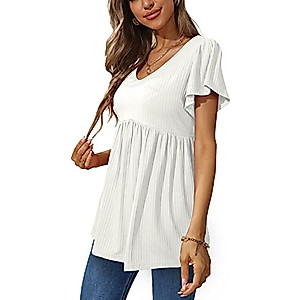 Glanzition Oversized T Shirts for Women Tunic Tops to Wear with Leggings Short Sleeve White L
