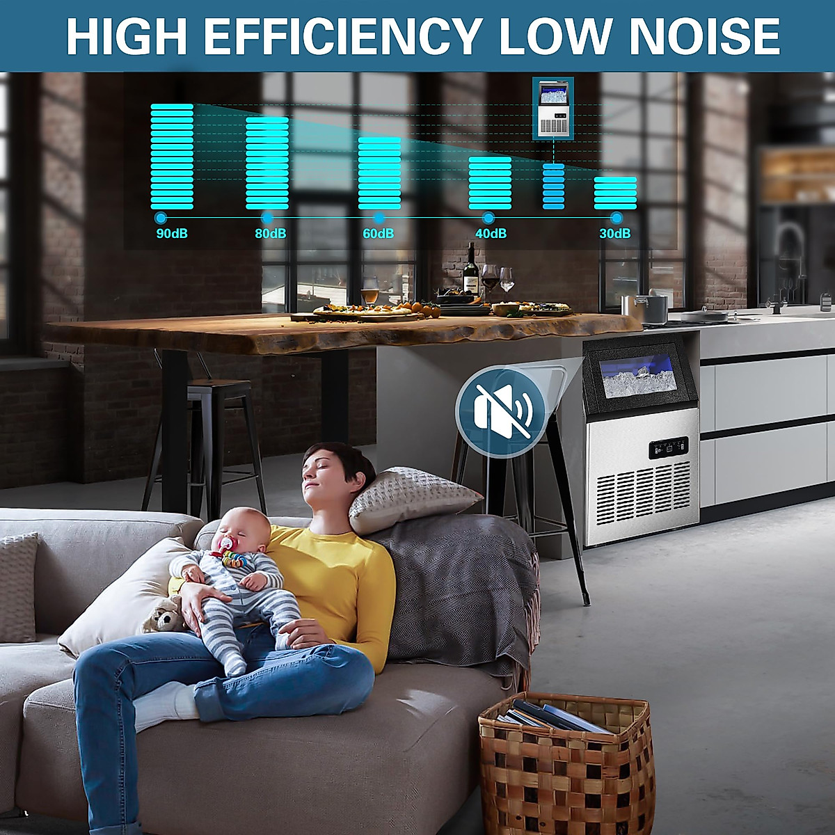 Zomagas Commercial Ice Maker Machine,110LBS/24H Ice Maker, Stainless Steel Freestanding Ice Machine with 28LBS Storage Capacity, Self-Cleaning, 2 Water Inlet Modes,Ideal for Restaurant,Home,Bar