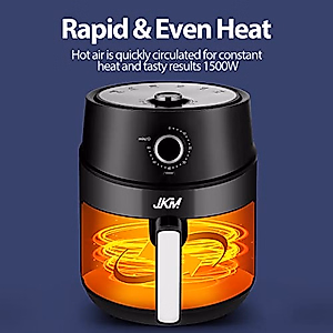 JKM Air Fryer 4.7 Quart, mechanical Air Fryer Oven, Adjustable Timer & Temp, No Oily Smoke Frying Cooking, Auto Shut Off, 1500W, Black