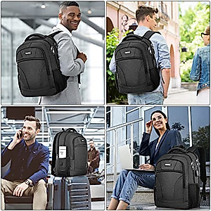 Backpack for Men, Backpacks for School Teen Boys Colleges Water Resistant Back Pack with USB Charging Port, Business Anti Theft Durable Computer Bag Gifts Fits 15.6 Inch Laptop, Black