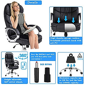 Executive Home Office Desk Chair,High-Back Leather Computer Chair Massage Ergonomic Desk Chair with Lumbar Support Armrests,Height Adjustable Swivel Rolling Task Chair for Meeting Women Adults,Black