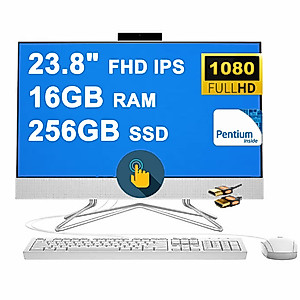HP 24 All-in-One Desktop 23.8" FHD IPS Anti-Glare Three-Sided Micro-Edge Touchscreen Intel 4-core Pentium Silver J5040 Processor 16GB DDR4 256GB SSD FHD Privacy Camera Win11 White + HDMI Cable