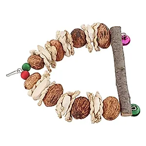 Bird Swing Healthy Cuttlefish Bone Toxic Free Parrots Swing Perch Hanging Nuts with Bells for Parakeets Parakeets (S)