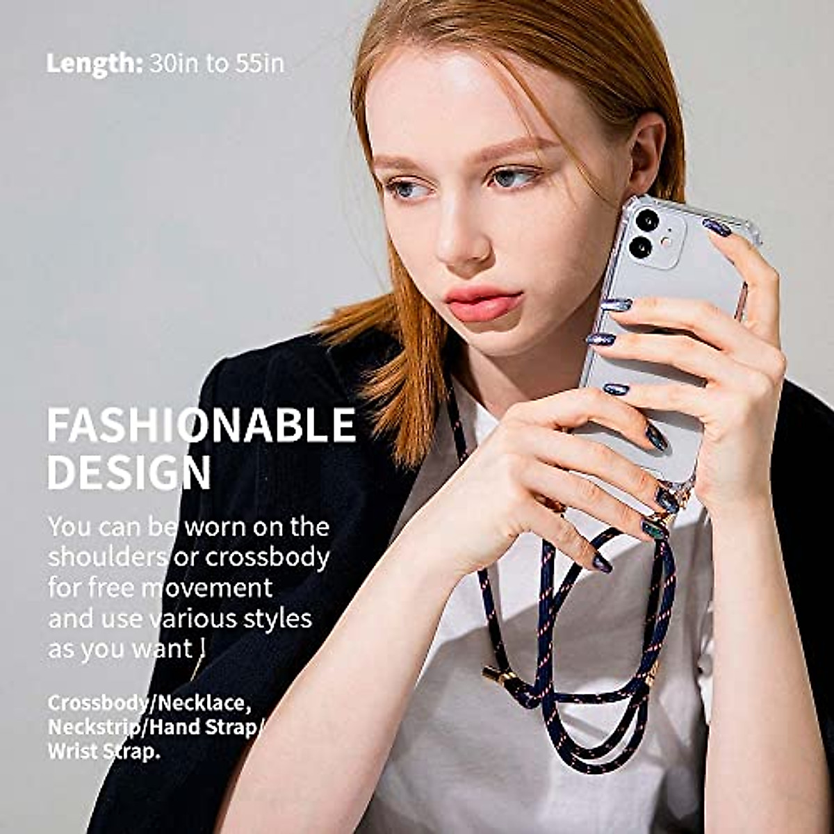 SHARON6 Crossbody Phone Case Compatible with iPhone 11 Clear Transparent PC+TPU Hard Case Holder Adjustable Lanyard Strap Necklace TUK CASE (Black)