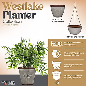 Southern Patio 15" Westlake Indoor/Outdoor Pleated Planter with Drainage Hole, Plug & Galvanized Finish, 19.56 qt. Capacity